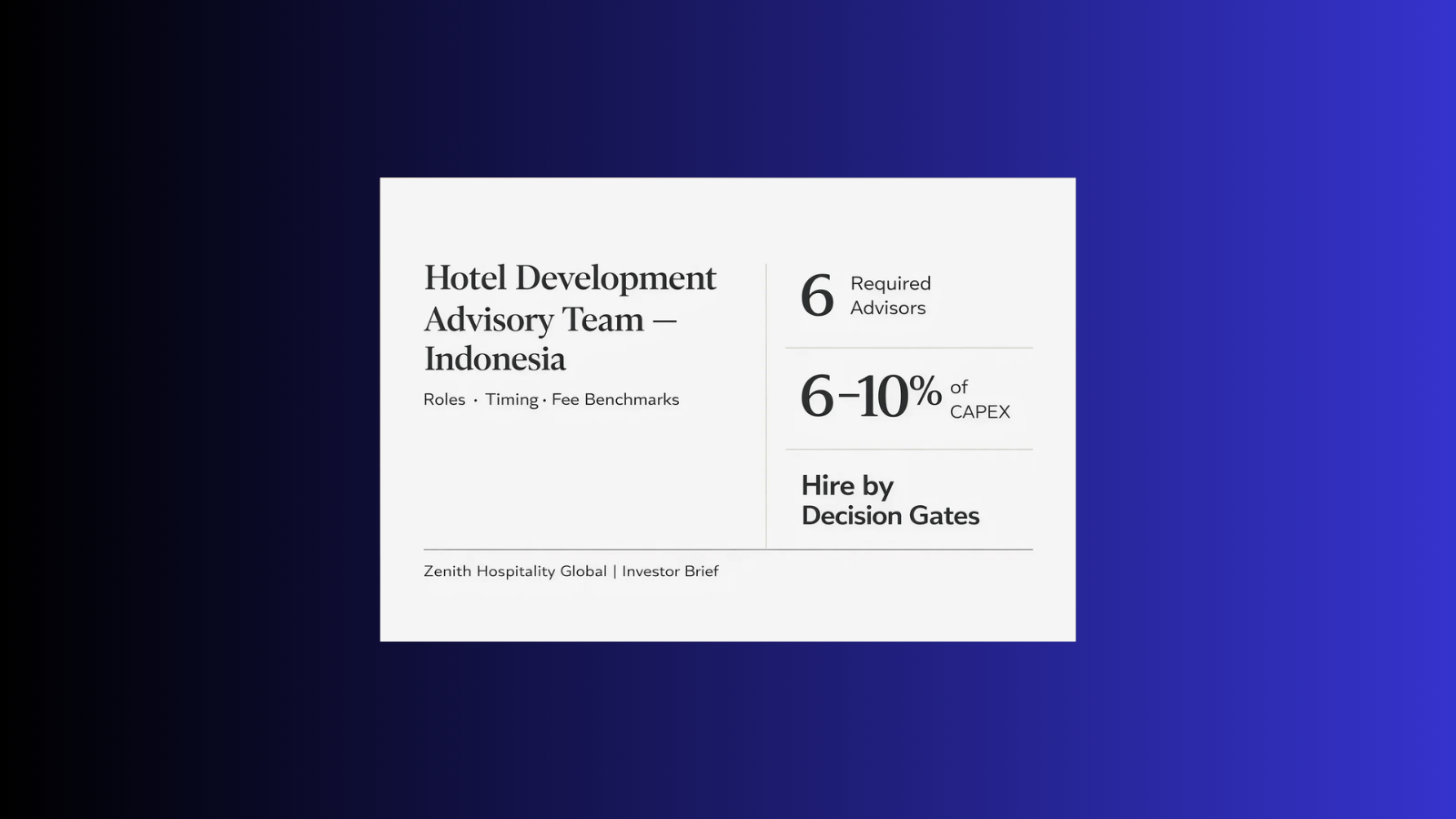 Hotel Development Advisory Team Indonesia: Roles, Timing & Fees